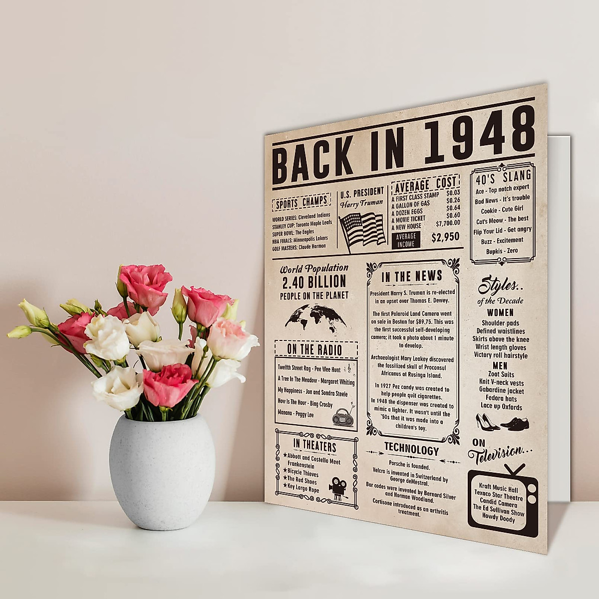 Qiliji Big 76th Birthday Card for Men Women, Happy 76th Birthday Card for Mom Dad Grandpa Grandma, 76 Years Old Birthday Gift for Family Member, Back in 1948 Birthday Card