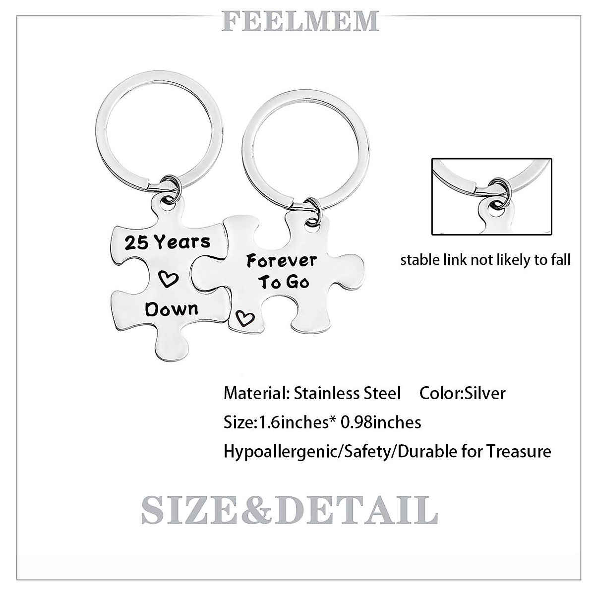 FEELMEM 25th Anniversary Present Couples Puzzle Keychain Set Of Two 25 Years Anniversary Key Chain Present For Him Her (25th)