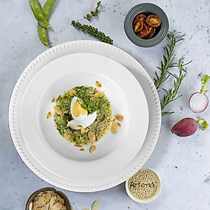 Artena Ceramic Cereal Bowls 22 oz, Embossment Soup Bowls Set of 6 & 10 Ounce Pasta Bowls Set of 4, Elegant White Soup Bowls, Wide Rim Salad Bowl, Premium Porcelain Pasta Plate Bowl, Shallow Soup Plate