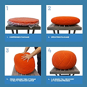 ARTPLAN Outdoor Pouf Ottoman Foot Rest Hand Weaving Knight Home Nahunta Pouf Round Kintted Olefin,Orange