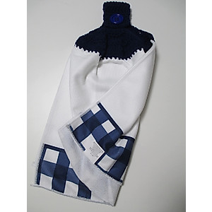 Crocheted FULL Towel Fall Gather Here With Grateful Hearts Kitchen Towel with Soft Navy Yarn