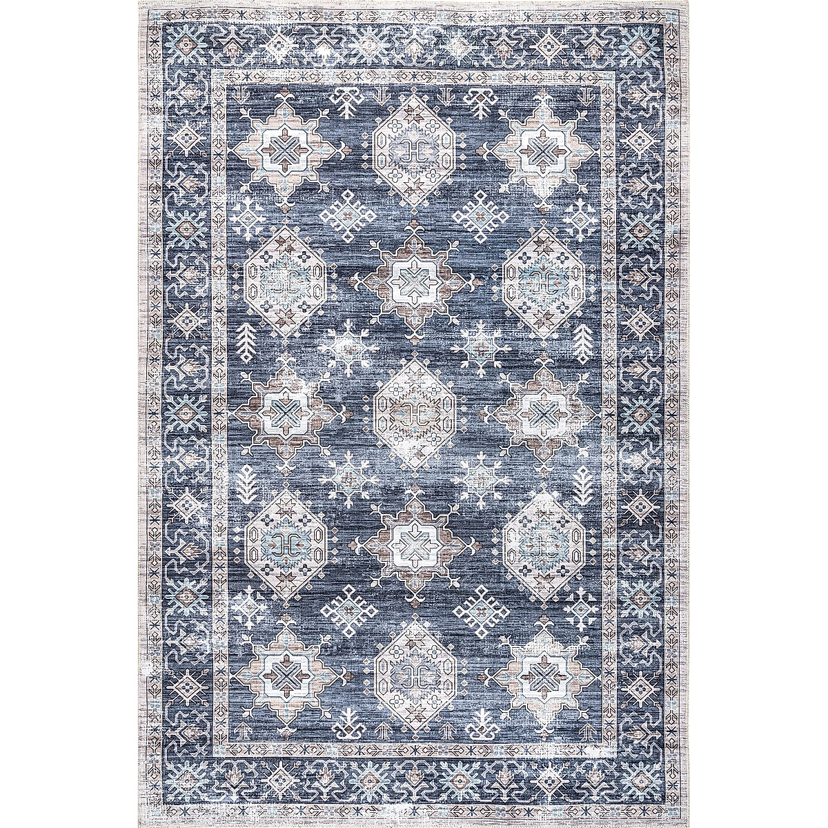 nuLOOM Finley Machine Washable Vintage Distressed Ultra Thin Area Rug, 5' x 8', Grey