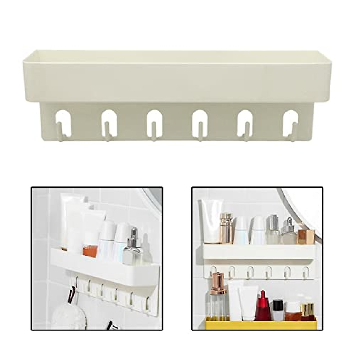 Bddalpke Bathroom Storage Shelf No Punching Towel Brush Wall Mounted Shower Basket Shower Caddy Basket for Bathroom Storage & Organization (White)
