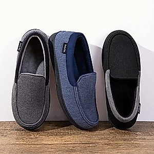Men's Comfort Memory Foam Moccasin Slippers Breathable Cotton Knit Terry Cloth House Shoes (12 D(M) US, Dark Gray)