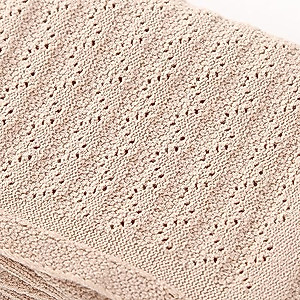 JNBLDA Baby Knitted Blankets Newborn Blanket Toddler Security Blanket Soft Cotton Knit Neutral Swaddle Blankets for Boys and Girls Light Khaki 40X30 Inches