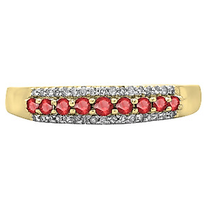 Dazzlingrock Collection Round Ruby and Round White Diamond Women Stackable Wedding Band in 10K Yellow Gold, Size 8