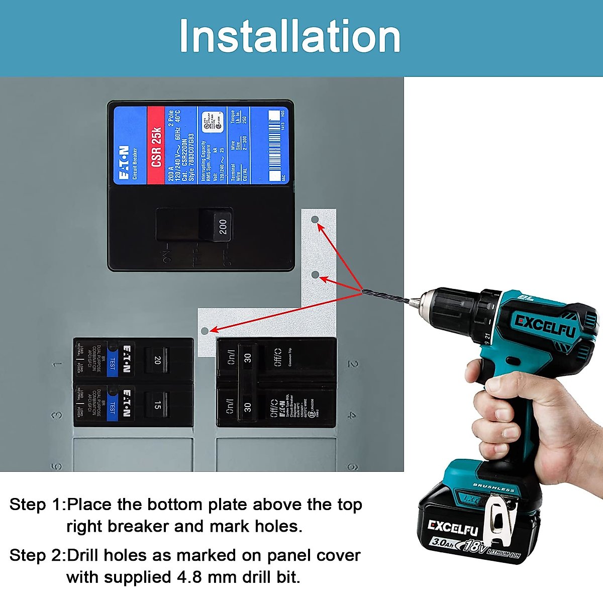 Generator Interlock Kit Compatible with Eaton Cutler Hammer BR SERIES 150 and 200 amp Panels, Generator Horizontal Electrical Interlock Kit, 1 1/4-1 7/16 inches Spacing Between Main and Branch Breaker