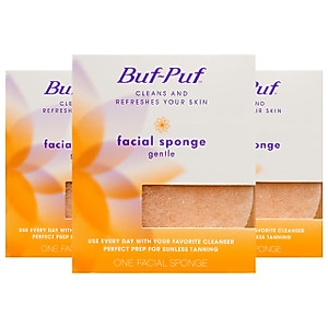 Buf-Puf Gentle Facial Sponge, Dermatologist Developed, Removes Deep Down Dirt & Makeup That Causes Breakouts and Blackheads, Reusable, Exfoliating, 3 Count