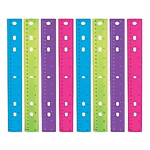 Plastic Rulers 12 Pack , Clear Transparent Rulers 12 Inch, Assorted Colors, Kids Ruler for School, 12inch/30cm with Centimeters and Inches, Standard School Ruler
