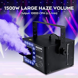 TCFUNDY 1500W Fog Machine with 16 LED Lights, Haze Machine 10000CFM with Timer Continuous Spray, Halloween Smoke Machine Stage Effect DMX Hazer, w/Remote Control, for Party Wedding Disco Performance