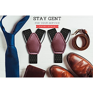 STAY GENT 2 Pairs 4 Pieces Y-Style Shirt Stays For Men with Non-Slip Locking Clamps and Adjustable Elastic Straps, Black - Free cutting to fit your length