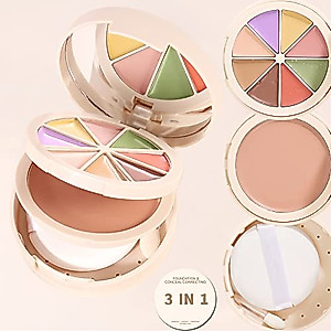 8 Color Corrector Palette with Foundation , Full Coverage Concealer, Concealer for Dark Circles, Cream Contour Palette, Makeup Palette with Makeup Puff , Mirror and Small Brush, Long Lasting & Waterproof Color Correcting Foundation, Under Eye Concealer Br