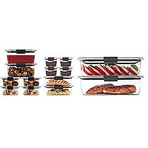 Rubbermaid Brilliance Storage Plastic Lids, Leak Proof Food Container, Clear, 24-Piece & Leak-Proof Brilliance Food Storage Set | 9.6 Cup Plastic Containers, 2-Pack, Clear