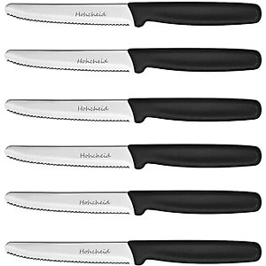 HOHSCHEID Swiss Classic Steak Knives set, 4.5" Finely Serrated Steak Knife Set of 6, Dishwasher Safe Stainless Steel Cutlery Steak Knives Black