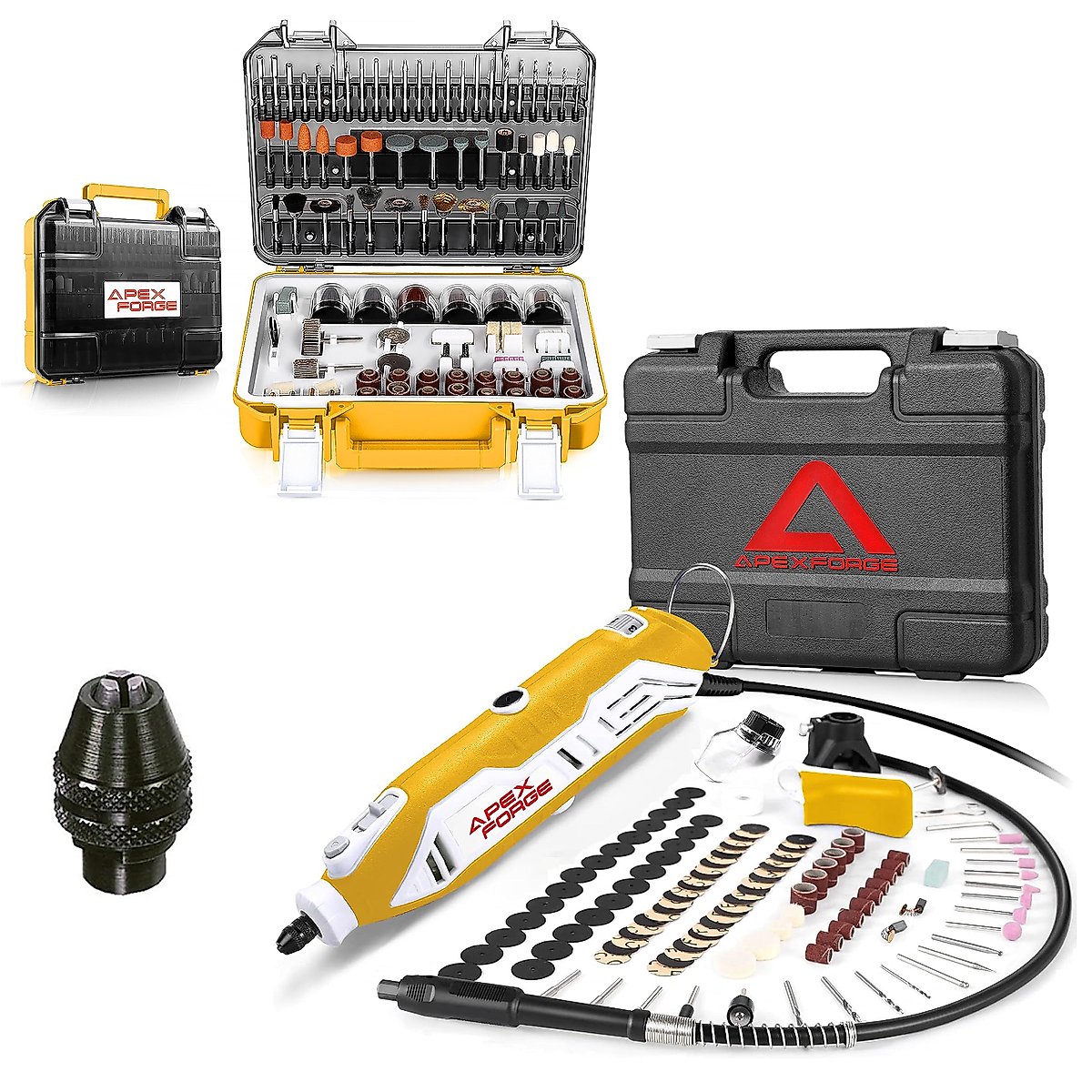APEXFORGE M0 Rotary Tool Accessories Kit + M6 Rotary Tool Kit, Keyless Chuck & Flex Shaft, 357 + 172 Accessories, 6-Speed, 4 Attachments & Carrying Case, Ideal for Cutting/Sanding/Drilling/Sharpening