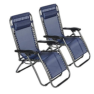 LUCKYERMORE 2-Pack Zero Gravity Chair Folding Lightweight Patio Lawn Recliners Heavy Duty Chaise Lounge Chairs, Blue
