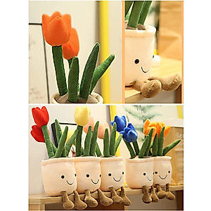 NatureMan Tulip Flower Plush Toy, 13.8" Tulip Flower Pot Stuffed Throw Plushie Pillow Doll, Soft Fluffy Plant Friend Hugging Cushion - Present for Every Age & Occasion (Red)