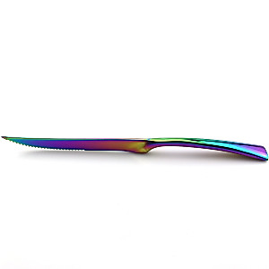 JASHII 18/10 Stainless Steel 8 Piece Mirror Polished Rainbow Serrated Steak Knife Colorful Serving Black Utensil Set