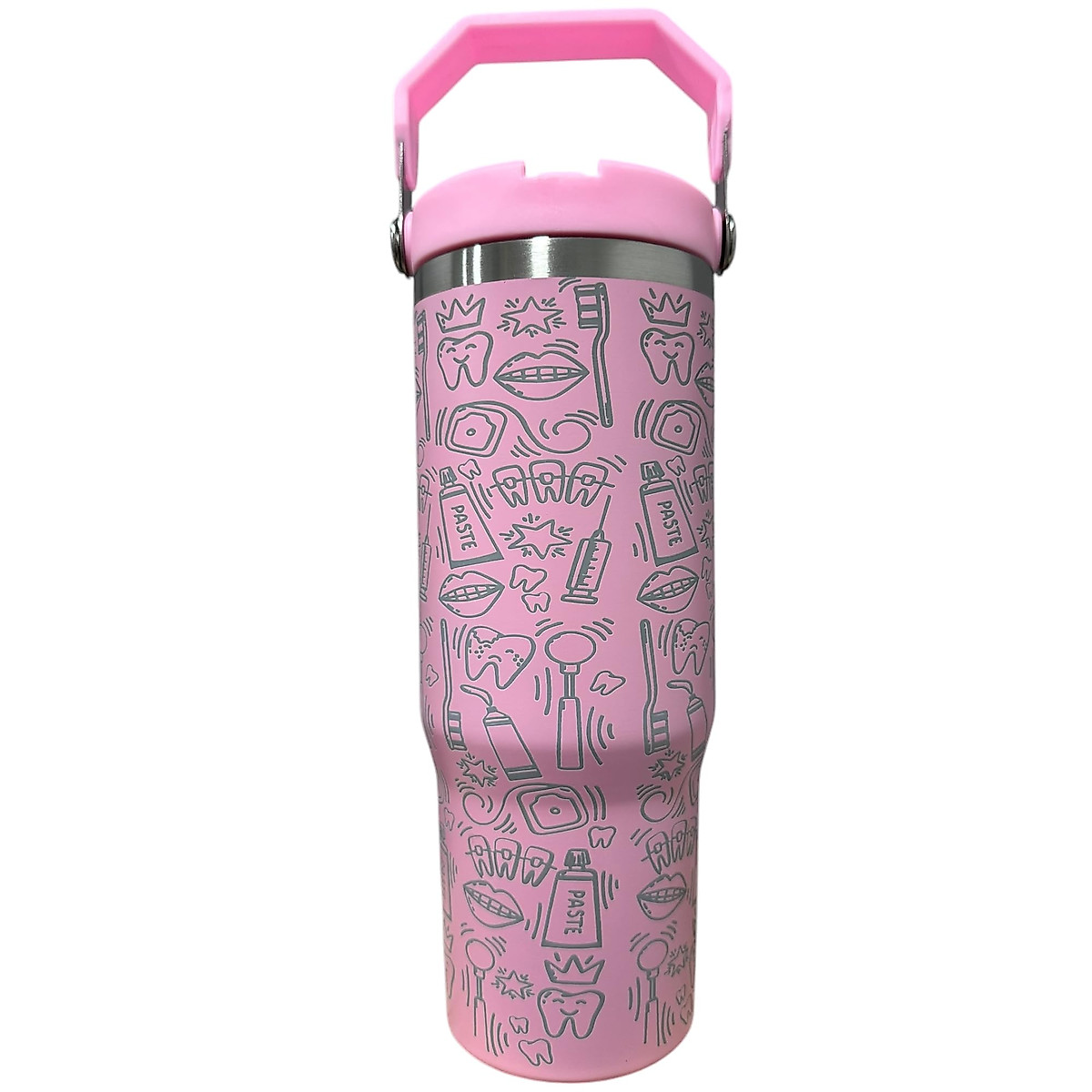 Silva lining designing Dental hyginiest tumbler 40oz tumbler Tooth tumbler Dental water bottle Gift for dentist Gift for dental hyginiest Office gift (30oz Pink-Dental)