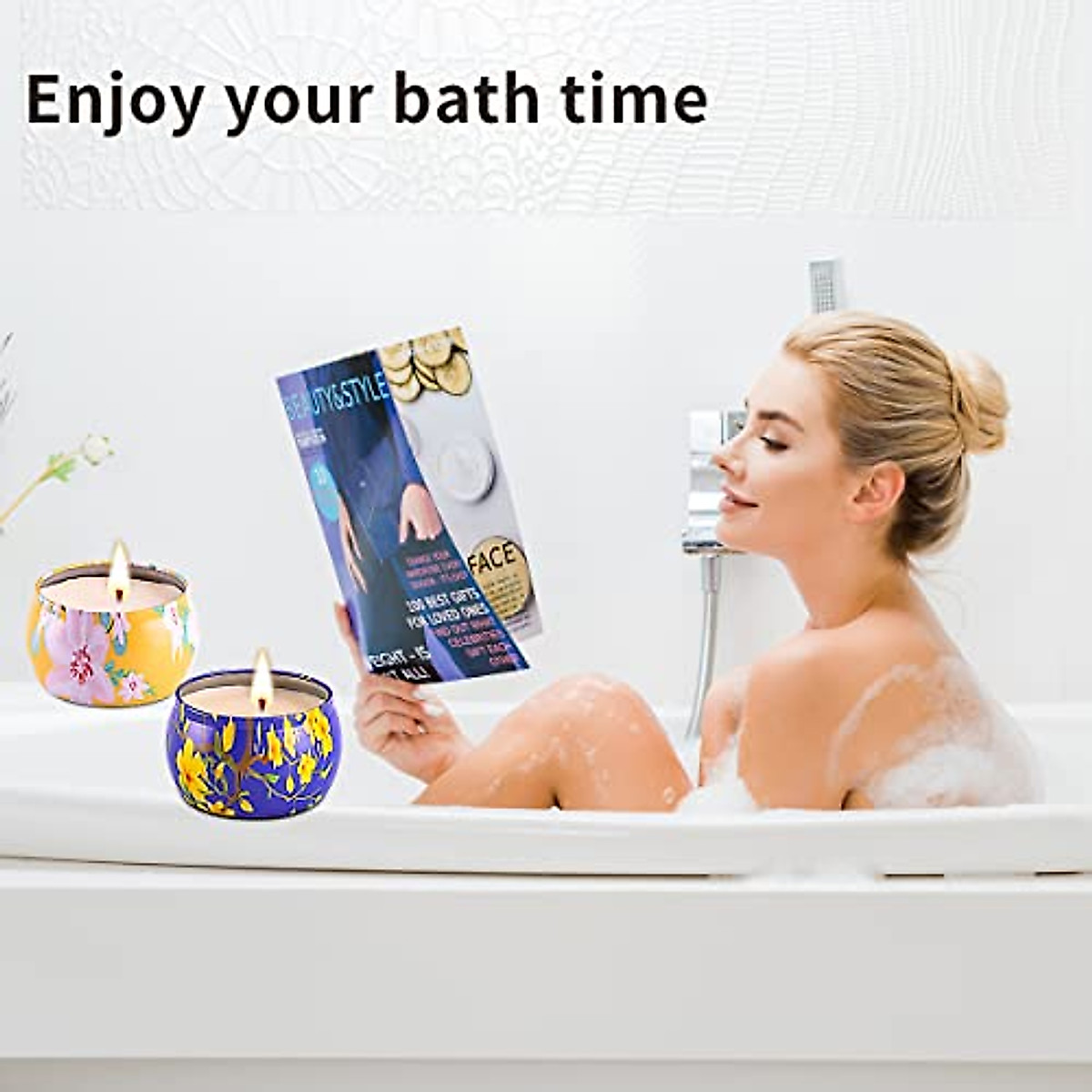 Scented Candles Set for Women, 4 Pack 4.4 Oz Natural Soy Wax with Essential Oil, Portable Travel Scented Candles, Long Lasting Aromatherapy Candle for Stress Relief, Bath, Holiday, Christmas。