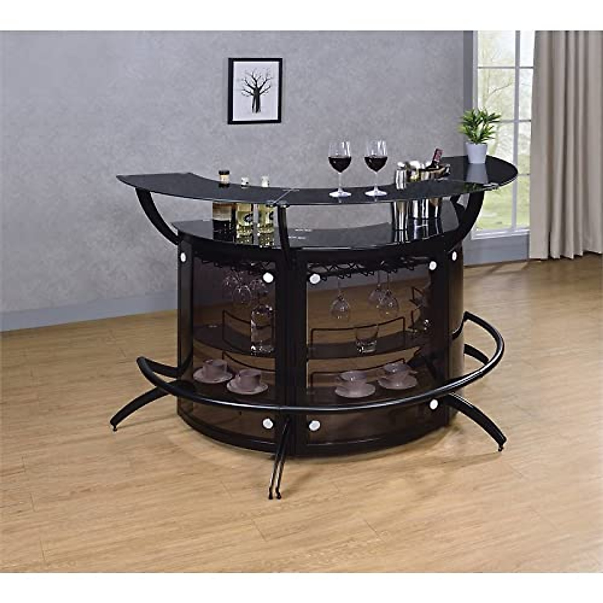 Coaster Furniture Modern Contemporary 3pc Curved Home Bar 61.75" Black ‎182135-S3