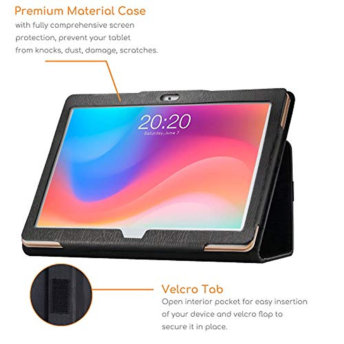 Transwon Case for MAGCH M210 M101 X10 Tablet 10 Inch/FEONAL ZONKO MEIZE K118 K116 Tablet Case/Xiashuanghu RS10 Tablet Case/Kaktin Android Tablet 10 Inch Case(Rear Camera in The Middle) - Black