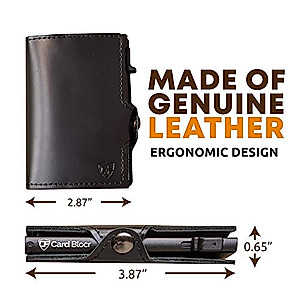 Conceal Plus Wallet for Men, Pop Up Wallet Credit Card Holder - RFID Blocking, Slim Minimalist Credit Card Case (Genuine Black Leather)