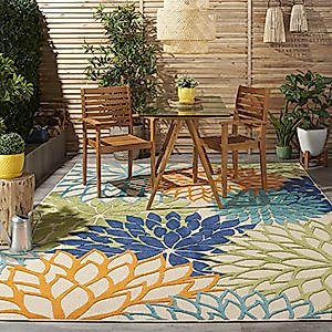 Nourison Aloha Indoor/Outdoor Multicolor 7'10" x 10'6" Area-Rug, Tropical, Botanical, Easy-Cleaning, Non Shedding, Bed Room, Living Room, Dining Room, Deck, Backyard, Patio (8x10)