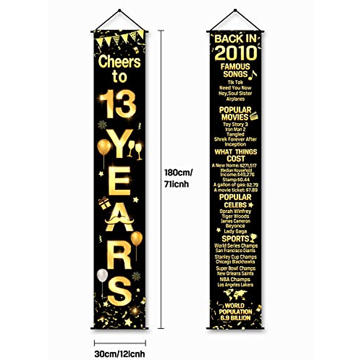 Thirteenth Birthday Decoration 2 Pieces 13th Birthday Party Decorations Cheers to Years Banner Party Decorations Welcome Porch Sign for Years Birthday Supplies (13th-2010)