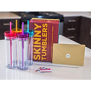 STRATA CUPS BUNDLE! 4 Pack 16 oz Transparent Acrylic Tumblers with Lids and Straws + 4 Colored 16 oz Skinny Tumblers