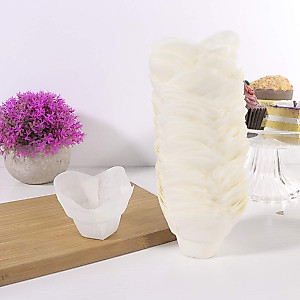 Cabilock 100pcs Mini Paper Baking Cups Lotus Shape Grease Proof Cupcake Liners For Cake Balls Muffins Cupcakes Candies (White)