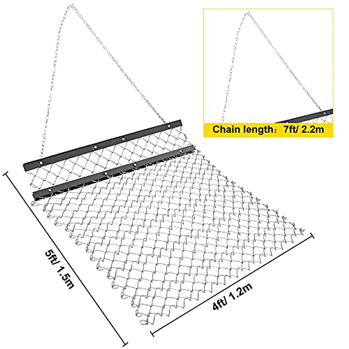 VEVOR, 4' x 5' ATV Chain, UTV Tractor Attachments Drag Mat for Landscape Leveling or Sod Prepping, Durable Harrow Rake Grader for Gravel Driveway, Farm, Garden, Field, Black