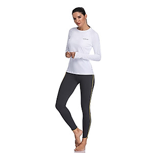 HISKYWIN Women's UPF 50+ Sun Protection Long Sleeve Shirts Outdoor Hiking Fishing Tops HF103- White-L