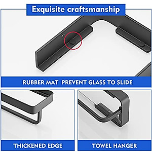 dancrul Bathroom Shelf, Glass Bathroom Shelves Wall Mounted, Rectangular Floating Shelves, Shelves for Wall Decor, Bathroom Organizer, Matte Black Set