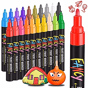 20 Colors Acrylic Paint Marker Set Acrylic Paint Pens, Quick Dry Paint Markers Set for Metal Rock Painting Canvas Wood Glass Plastic Fabric DIY Art Craft Painting Supplies