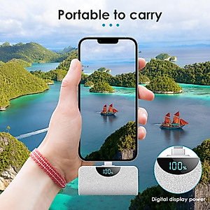 Pxwaxpy Small Portable Charger for iPhone 5200mAh, Compact 20W PD Fast Charging Power Bank, LCD Display Battery Pack Phone Compatible with 14 Pro Max/14/13/12/11/XR/X/8/7/6 (White) (HX45K8)