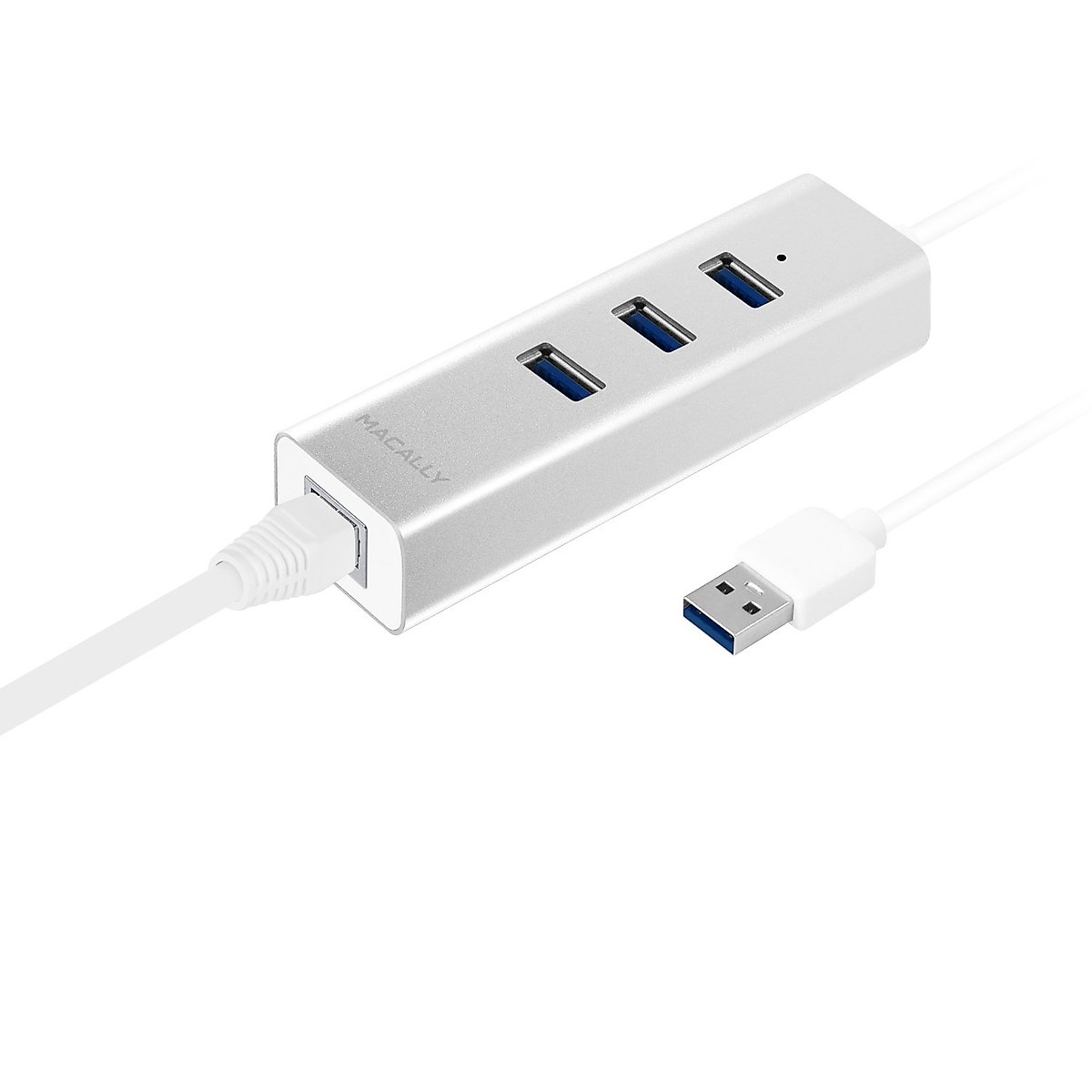Macally 3-Port USB 3.0 Portable Data Hub with Ethernet Network Lan Adapter for Macbook Pro / Air, Mac Pro / mini, iMac, XPS, Surface Pro, Notebooks, Desktop PCs, USB Flash Drives, etc. (U3HUBGBA)