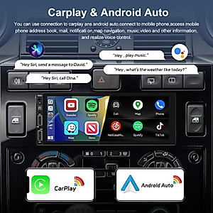 Single Din Car Stereo with Carplay and Android Auto - 6.86 inch Car Radio Touchscreen - EQ Setting Mirror Link SWC USB Charging Bluetooth FM + 12 LEDs Backup Camera