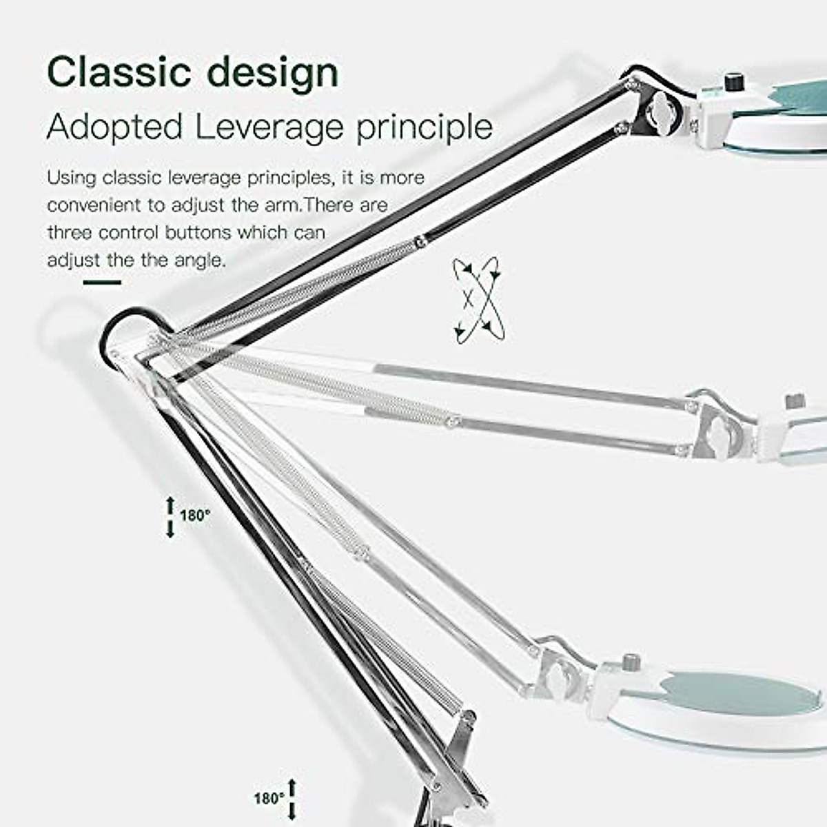 Gynnx Magnifying Lamp with Clamp, Dimmable 10X Magnifier, LED 4200 Lumens,5 Inches Magnifier Glass, Adjustable Stainless Steel Lamp Arm for Reading,Craft,Knitting,Desktop Office Workbench MY2（Green）