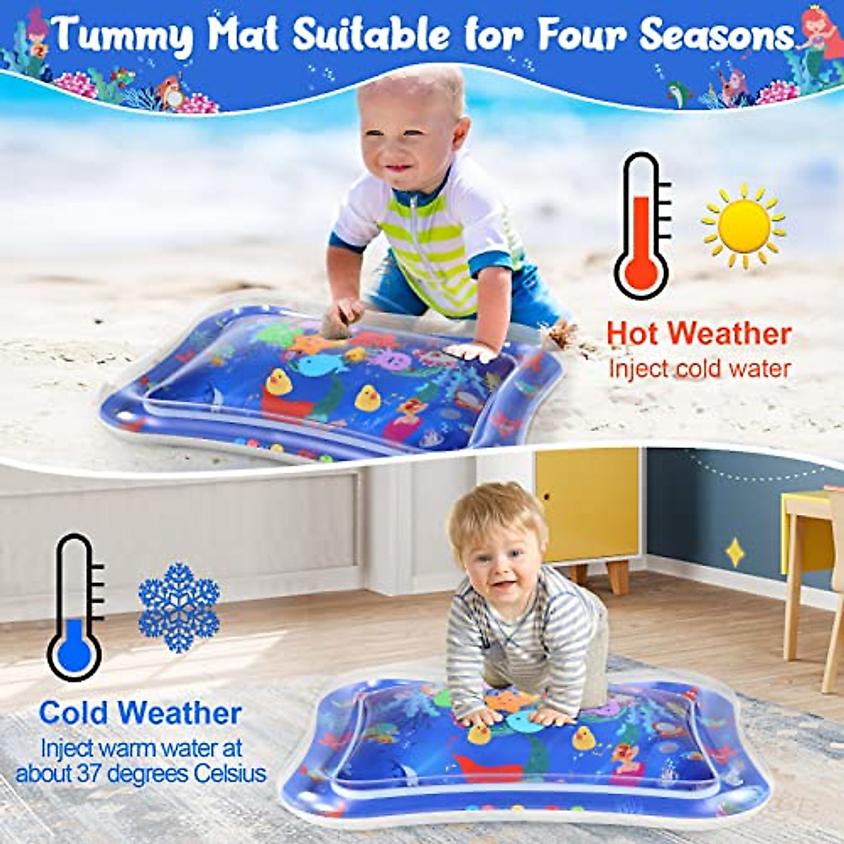 Ronipic Tummy Time Mat, Premium Baby Water Play Mat for Infants and Toddlers Baby Toys for 3 to 9 Months, Strengthen Baby's Neck and Muscles, Portable