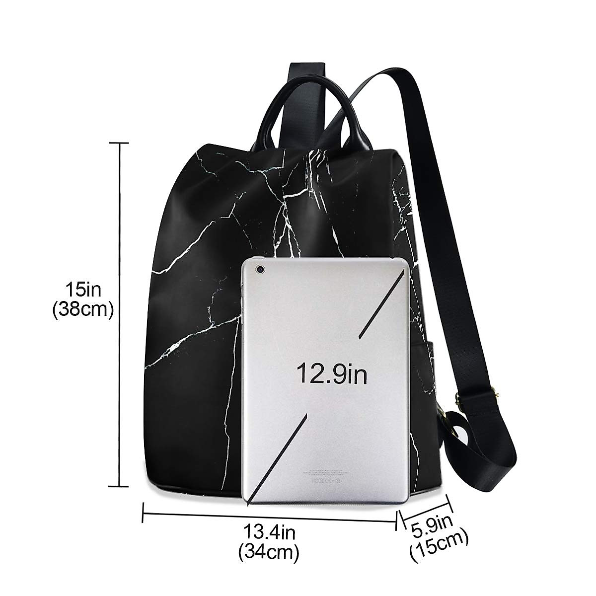 ALAZA Black Marble Design Backpack Purse for Women Anti Theft Fashion Back Pack Shoulder Bag