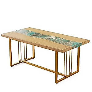 Tribesigns 63 Inches Dining Table with Amazonian Green Faux Marble & Light Brown Finish, Modern Kitchen Tables with Stylish Metal Legs, Rectangular Restaurant Table for 4, Easy Assembly, Only Table