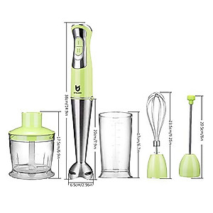 Immersion Hand Blender, UTALENT 5-in-1 8-Speed Stick Blender with 500ml Food Grinder, BPA-Free, 600ml Container,Milk Frother,Egg Whisk,Puree Infant Food, Smoothies, Sauces and Soups - Green