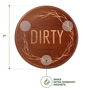 TEYGA Bamboo Dishwasher Magnet Clean Dirty Sign - Clean Dirty Magnet for Dishwasher, Dirty Clean Dishwasher Magnet, Dishwasher Clean Dirty Sign, Clean and Dirty Dishwasher Magnet