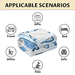 Custom Shark Blanket Gifts with Name - 30x40 Inches Cute Throw Blanket for Women & Girls - Light Blue Soft Fuzzy Plush Blankets for Couch, Office