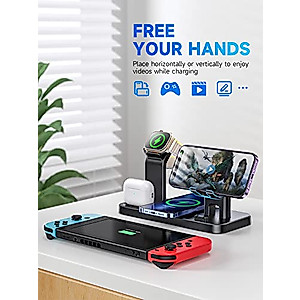 KINYELL Charging Station for Multiple Devices Apple，48W 5 in 1 Fast Wireless Charging Station for iPhone AirPods Apple Watch Charger, Gift for Men, Gift for Her Valentines Anniversary Day Black