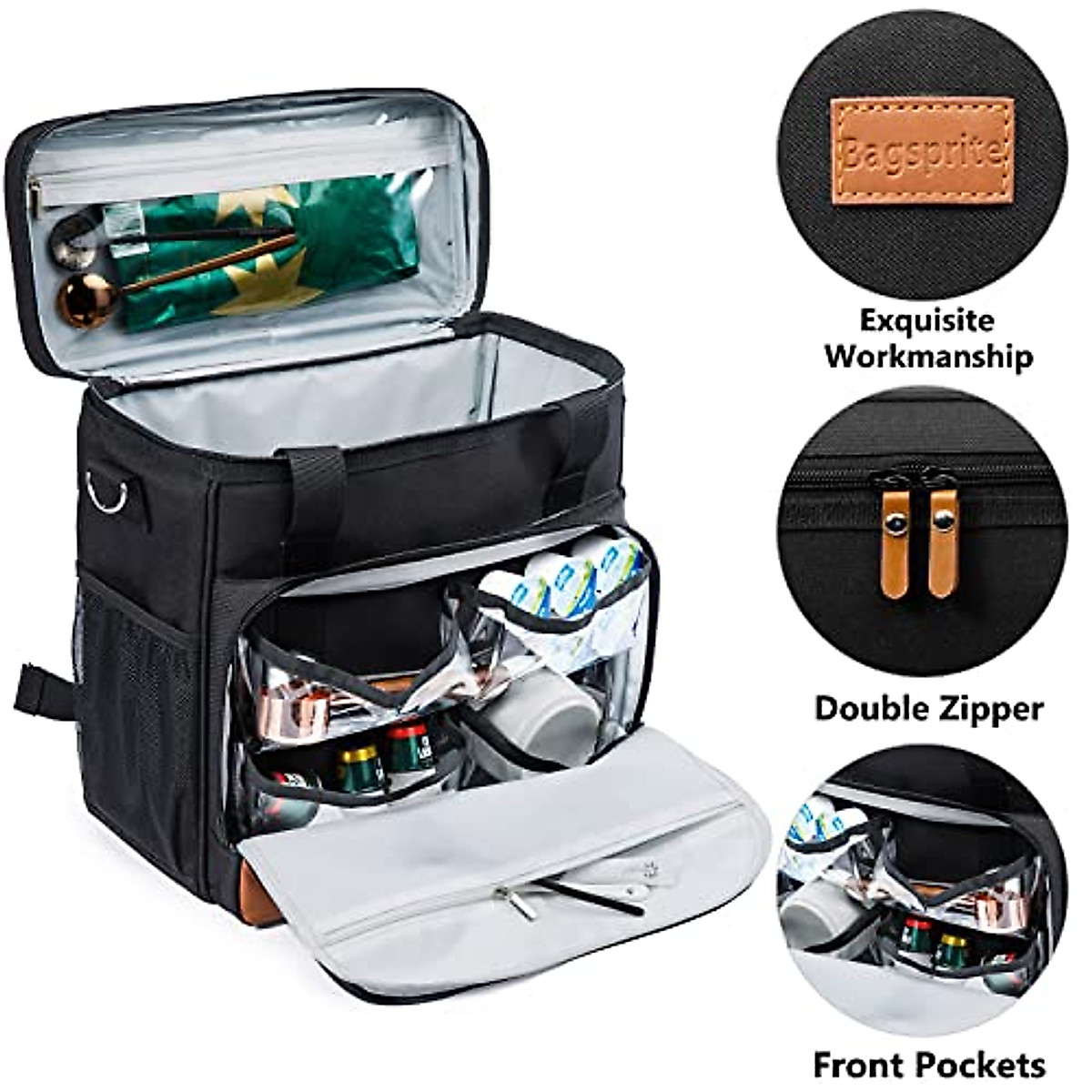 BAGSPRITE Coffee Maker Travel Bag Compatible with Keurig K-Mini or K-Mini Plus, Single Serve Coffee Brewer Carrying Case with Multiple Pockets for K-Cup Pods, Storage Bag With Shoulder Strap Grey