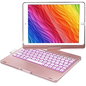 BABG iPad Keyboard Case for iPad 6th Gen 2018, iPad 5th Gen 2017, iPad Pro 9.7, iPad Air 2, iPad Air 1, 360 Screen Rotation 7 Colors Backlight iPad Case with Keyboard - Rose Gold