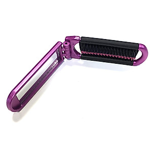 ALAZCO 2 Assorted Colors Folding Hair Brush With Mirror Compact Pocket Size Travel Car Gym Bag Purse Locker Swimming Camping Sleepover Gift and more