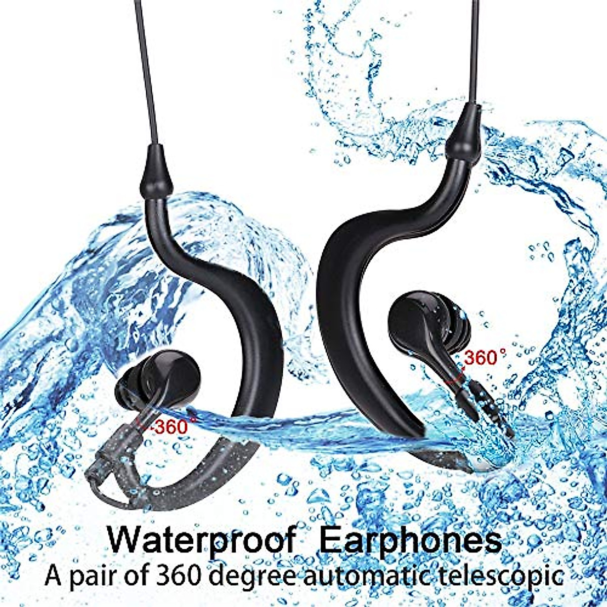 GZCRDZ Waterproof Sports Wired Earbud Earphone 3.5mm in Ear Hook Stereo Headphone for Swimming Diving Headset MP3 MP4 Player Cell Phone (Black)